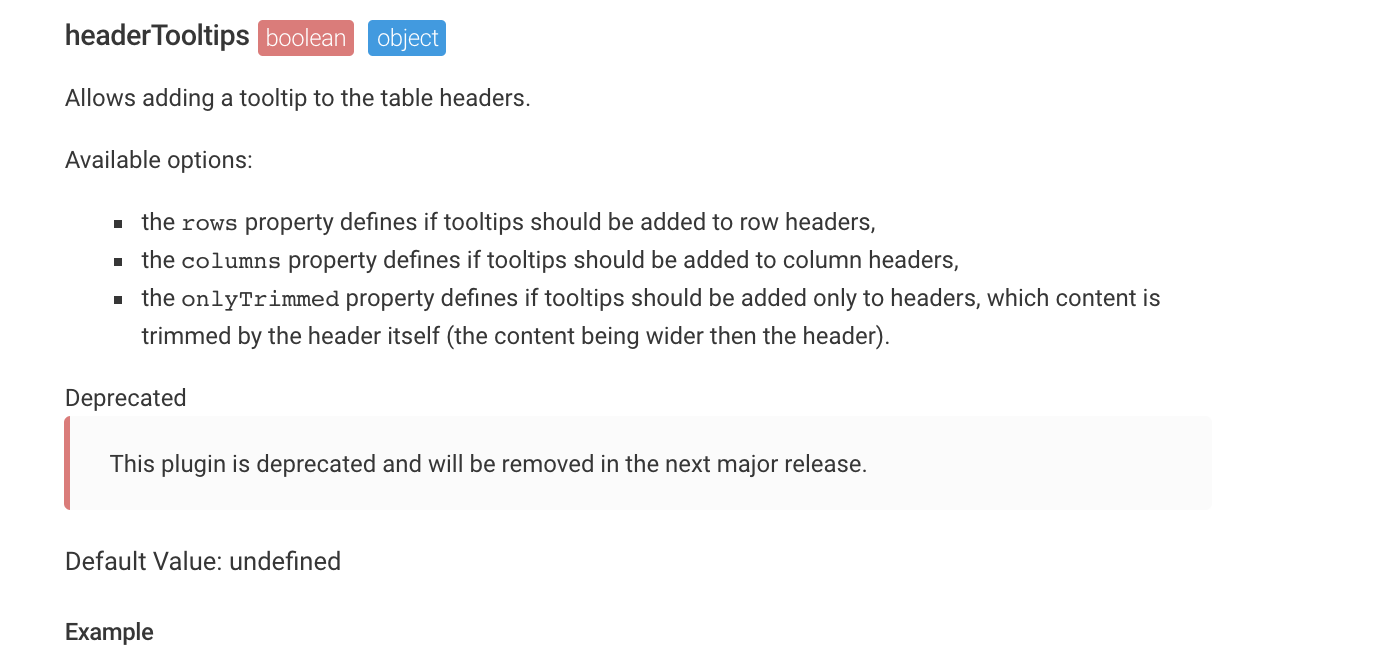 Deprecate HeaderTooltips plugin · Issue #7023 · handsontable/handsontable · GitHub