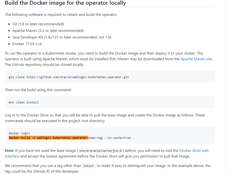"docker build -t weblogic-kubernetes-operator:some-tag --no-cache=true ...