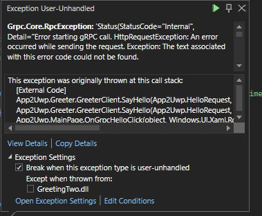 gRPC .NET Standard 2.0 with UWP throws an exception · Issue #1824 · grpc/grpc-dotnet · GitHub