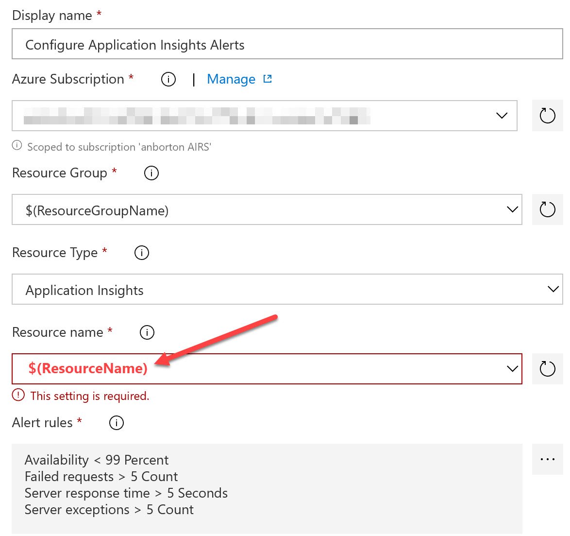 Azure Monitor Alerts Task Resource Name Field Needs To Support Piepline Variables · Issue