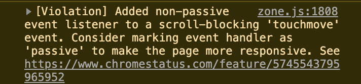 [Violation] Added non-passive event listener to a scroll-blocking 'touchmove' event. Consider ...