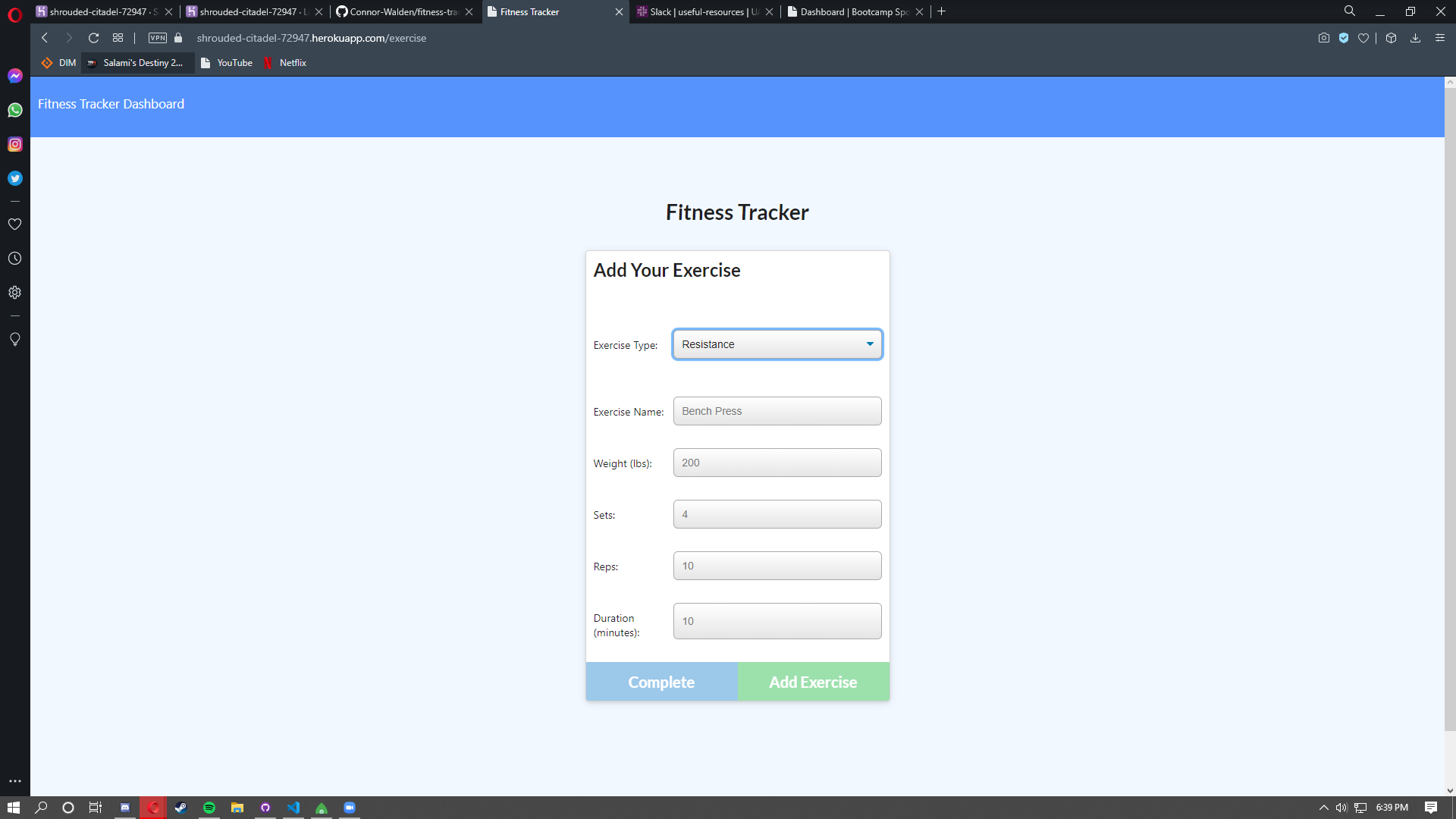 GitHub - Connor-Walden/fitness-tracker: A fitness tracker application, built using mongodb and ...