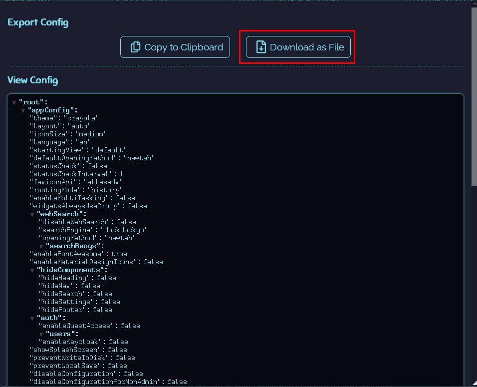 [BUG] Incorrect configuration export · Issue #1081 · Lissy93/dashy · GitHub