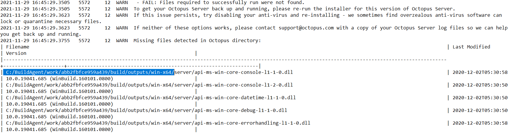 Octopus.Server.manifest includes build file paths for files causing the check to fail · Issue ...