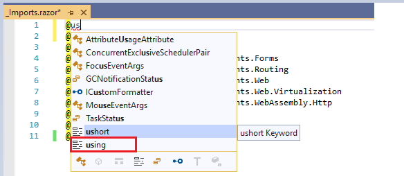 Razor Lsp Using Is Not Shown In The Intellisense List At The Last Line Of Razor File After