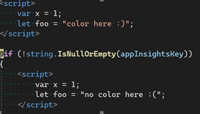 Script tags are not colorized properly when nested in C# · Issue #4427 · dotnet/razor · GitHub