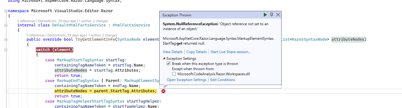 NRE is thrown when typing out ` ` without a corresponding start tag. · Issue #6096 · dotnet ...