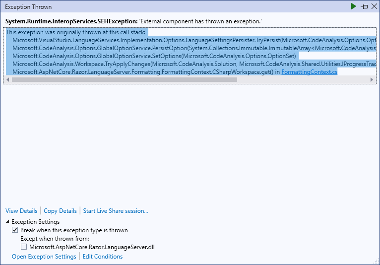 Formatting after changing Razor text editor options from "insert spaces" -> "keep tabs" can ...