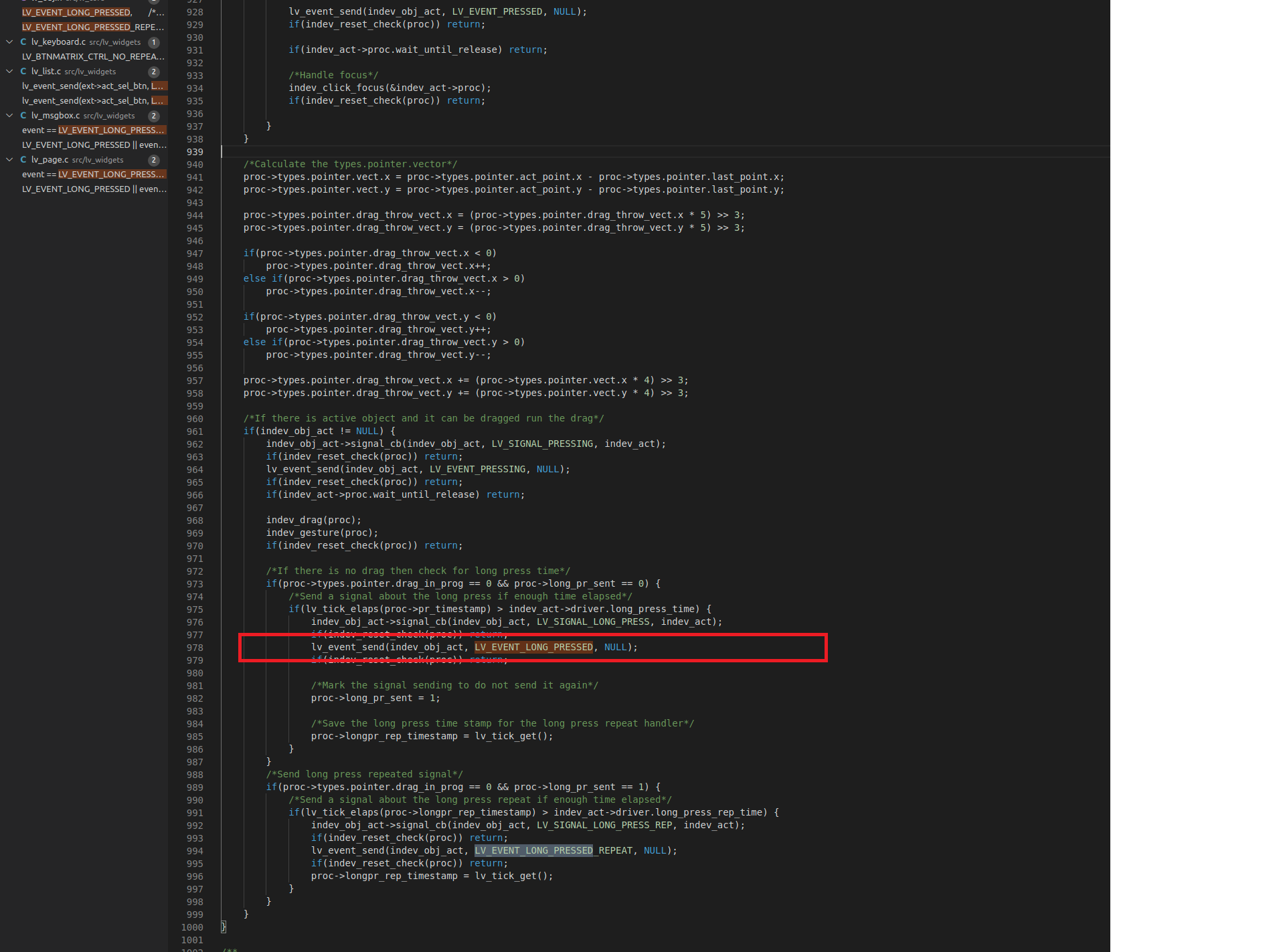 LVGL touch event "LV_EVENT_LONG_PRESSED" can not be generated if I press the screen without lift ...