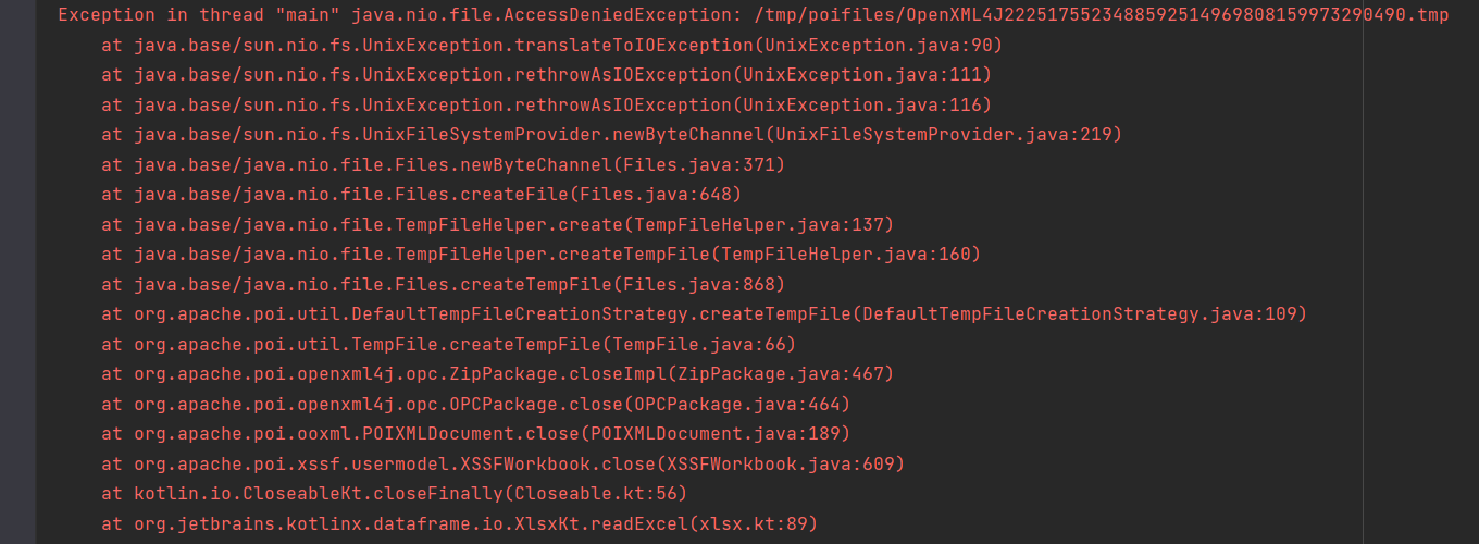 Permission denied when opening xlsx on linux · Issue #402 · Kotlin/dataframe · GitHub