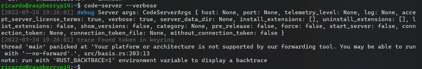 Code Server returning error Your platform or architecture is not ...