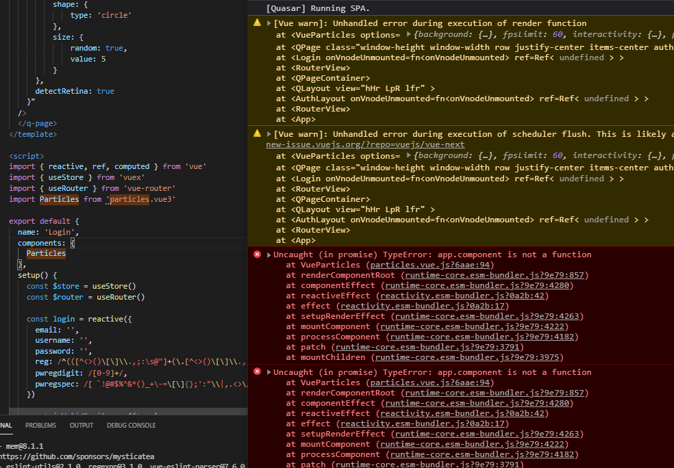Importing Particles Js Boot Error · quasarframework quasar · Discussion #9380 · GitHub