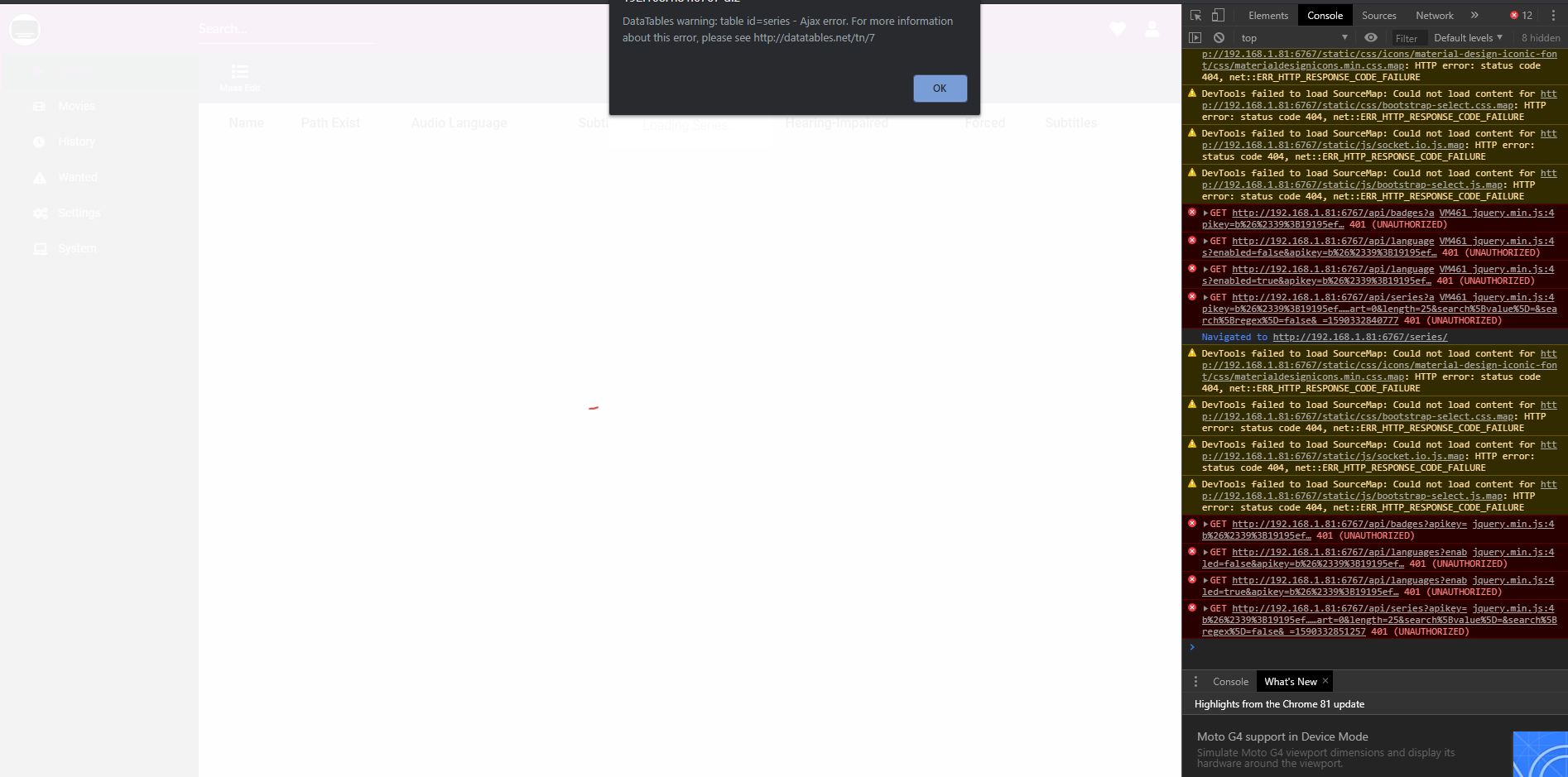 DataTables warning: table id=movies - Ajax error · Issue #994 · morpheus65535/bazarr · GitHub