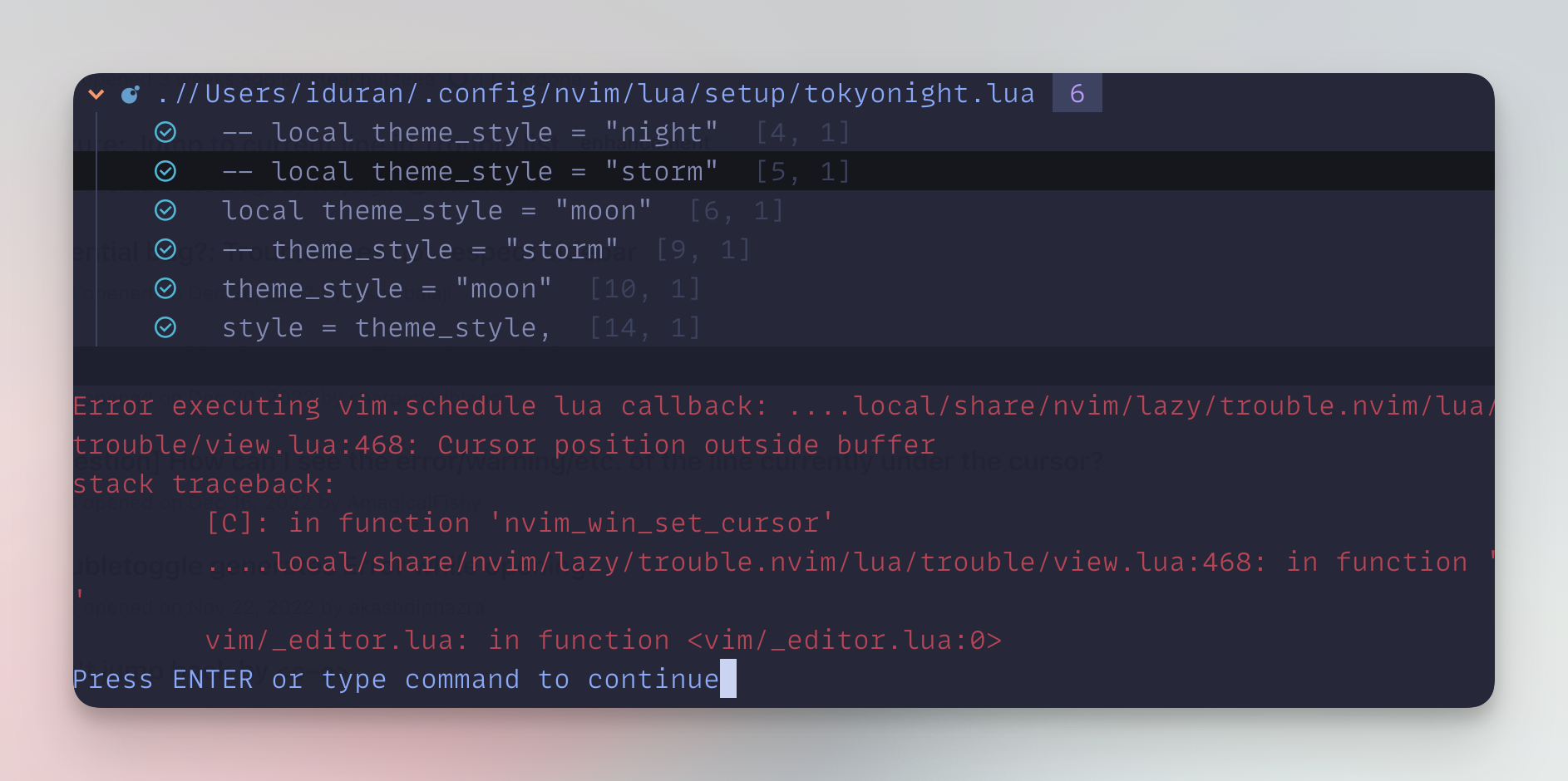 bug: Error when opening from telescope · Issue #255 · folke/trouble.nvim · GitHub