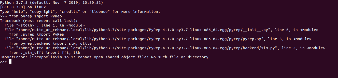 ImportError: libcoppeliaSim.so.1: cannot open shared object file: No such file or directory ...