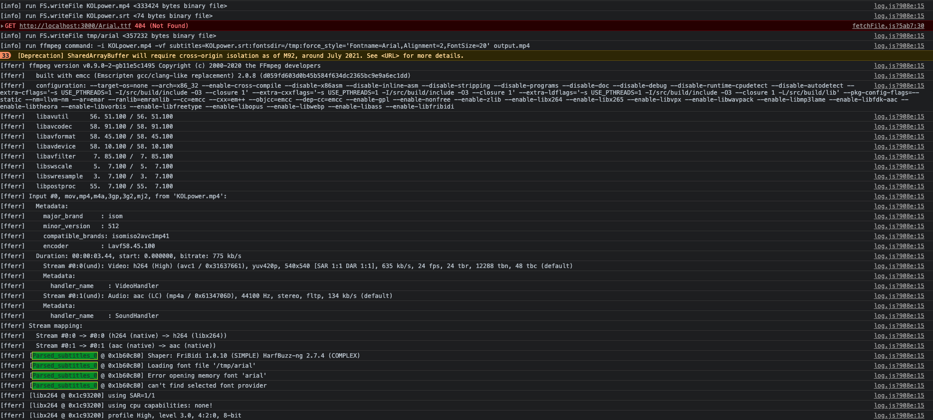 -vf subtitles=example.srt not work · Issue #138 · ffmpegwasm/ffmpeg.wasm · GitHub