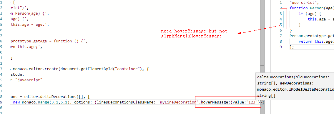 is monoca-editor support LineDecoration hoverMessage · Issue #1469 · microsoft/monaco-editor ...