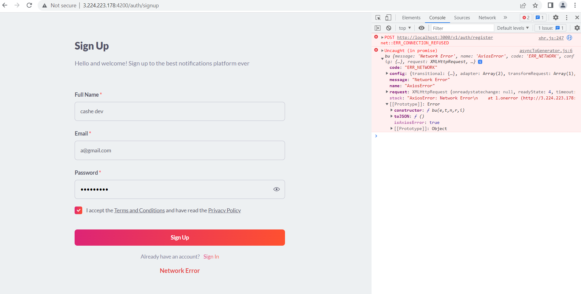 [NV-2067] 🐛 Bug Report: Network Error after clicking Signup Button. · Issue #3162 · novuhq/novu ...