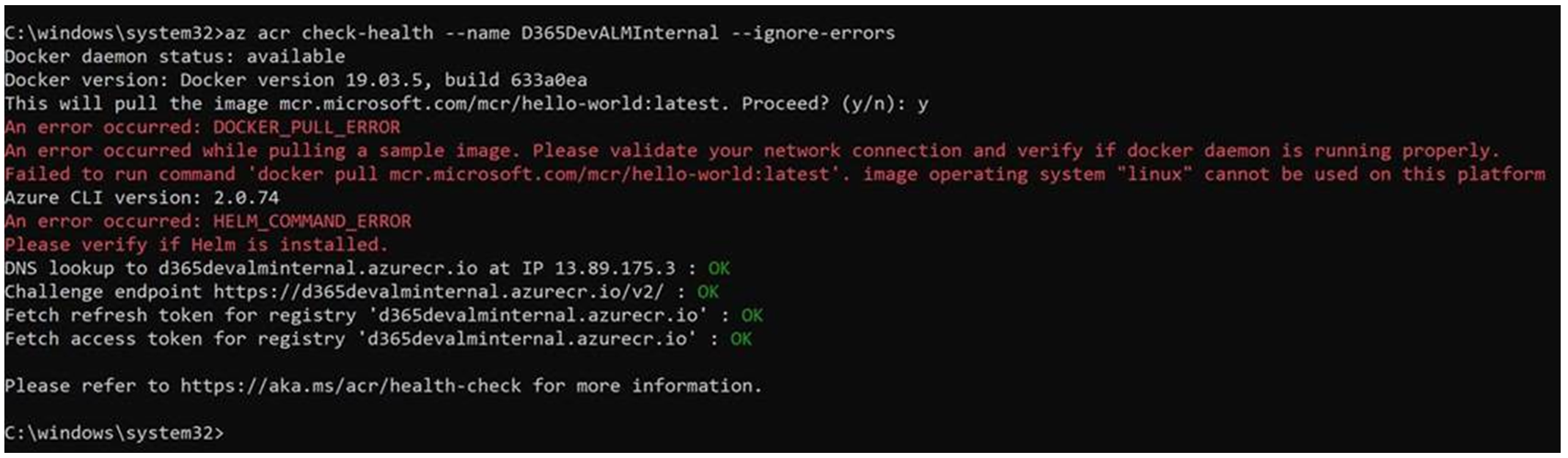Az Acr Check Health Error Image Operating System Linux Cannot Be Used On This Platform