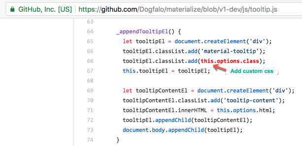Enable passing custom class to tooltip · Issue #5962 · Dogfalo/materialize · GitHub