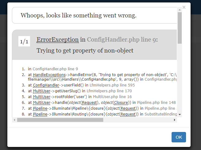 Trying To Get Property Of Non object Issue 377 UniSharp laravel filemanager GitHub