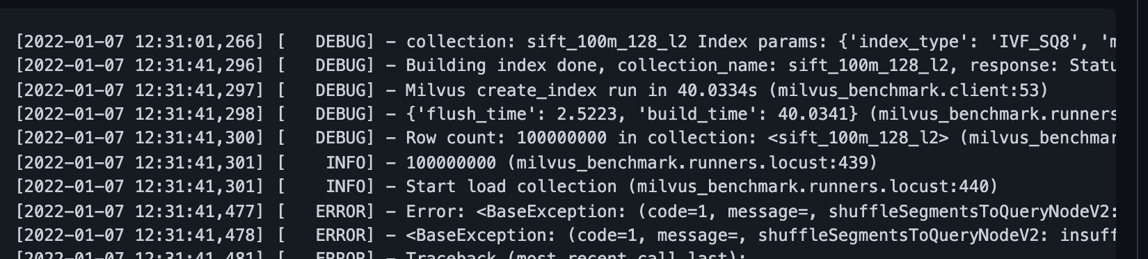 [Bug]: [benchmark][cluster] load collection raise error: shuffleSegmentsToQueryNodeV2 ...
