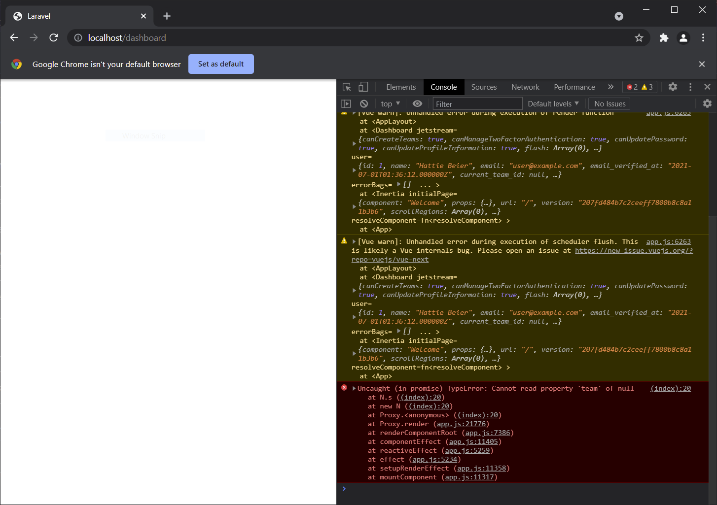 Blank dashboard screen on fresh installation · Issue #818 · laravel ...