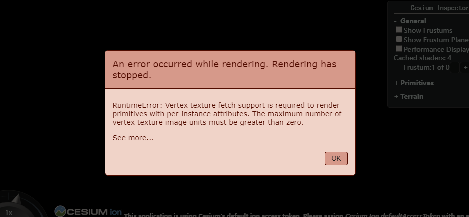 105.1 Have a Fatal Error on 'https://sandcastle.cesium.com/?src=Cesium Inspector.html' · Issue ...