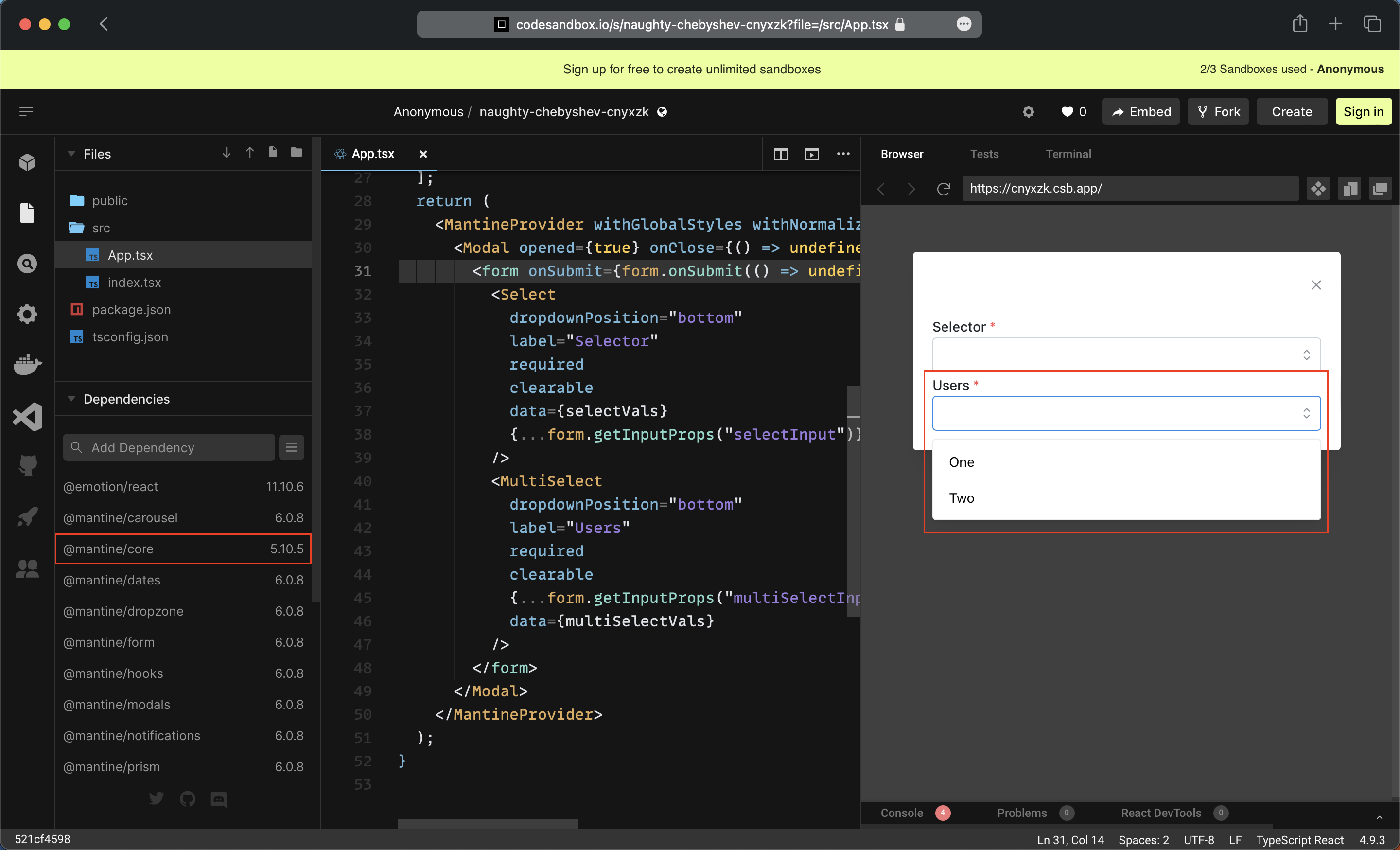 Mantine core and form 6.0.10 select and multi select not working on safari 14.0.3 but do work on ...