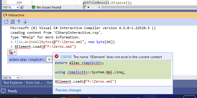 Add Using Tried Adding A Nonsensical Extern Alias In Interactive 0897