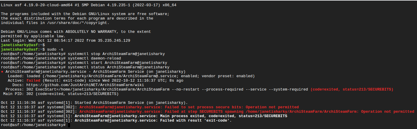 Failed to set process secure bits: Operation not permitted · Issue #2719 · JustArchiNET ...