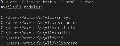 v doc: cannot generate an HTML documentation of my own project · Issue #9170 · vlang/v · GitHub