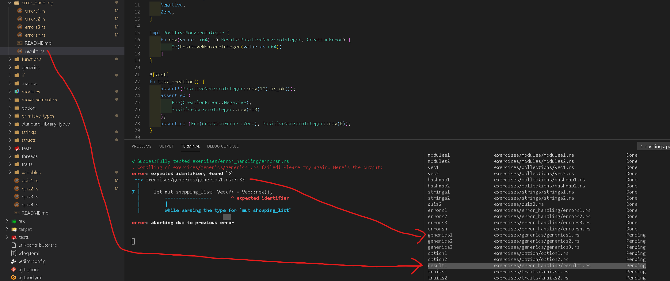 Bug: error_handling/result1.rs order is wrong · Issue #719 · rust-lang/rustlings · GitHub