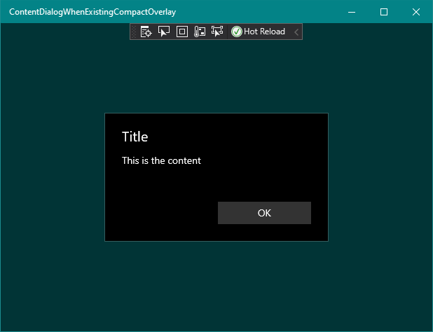 ContentDialog background is not properly displayed when exiting compact overlay display mode ...