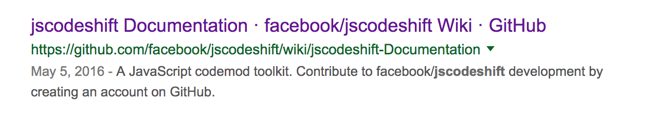 Are the HTML docs published? · Issue #264 · facebook/jscodeshift · GitHub