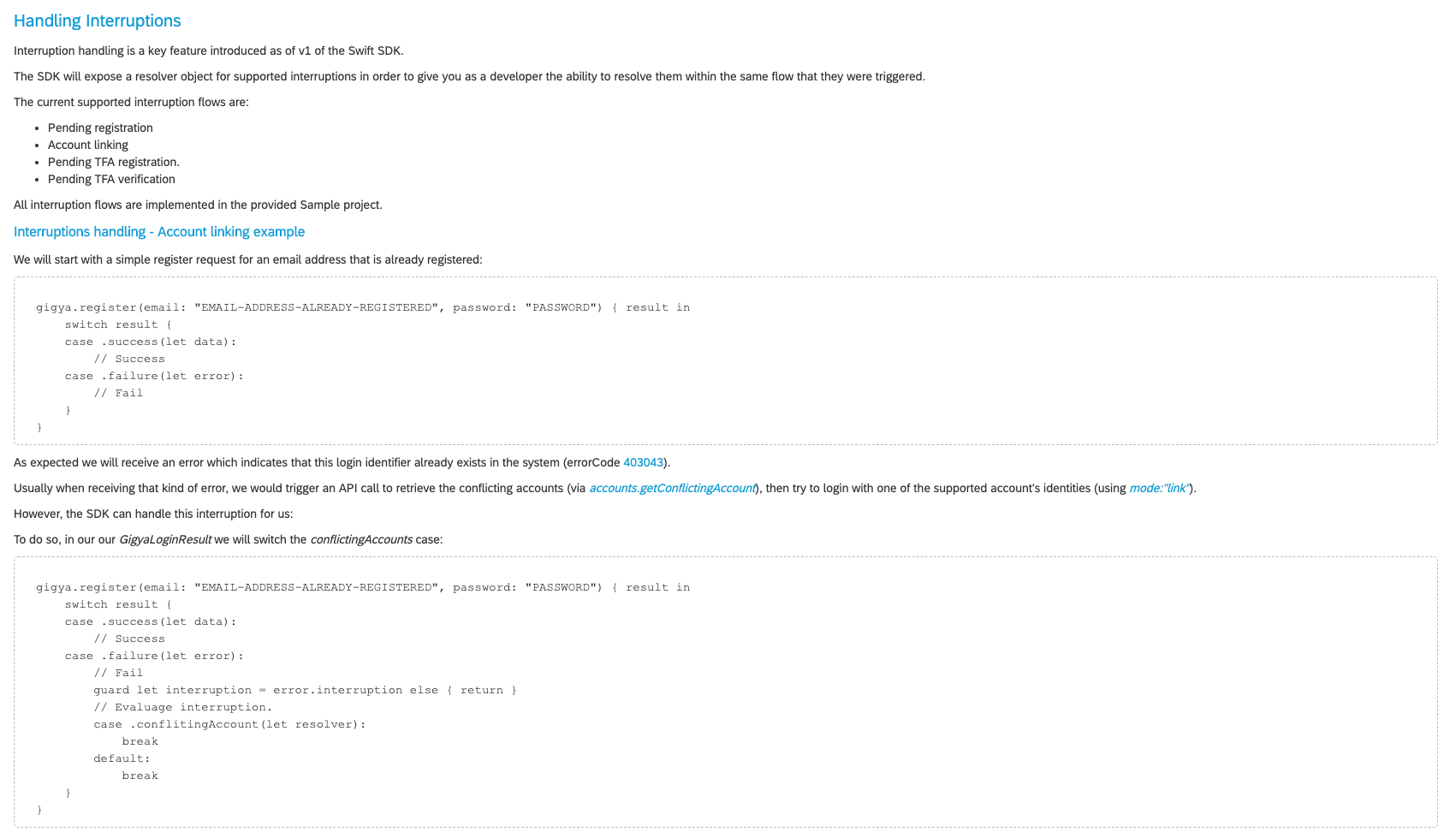 Registration function doesn't return Interruption for Conflicting Email · Issue #11 · SAP/gigya ...