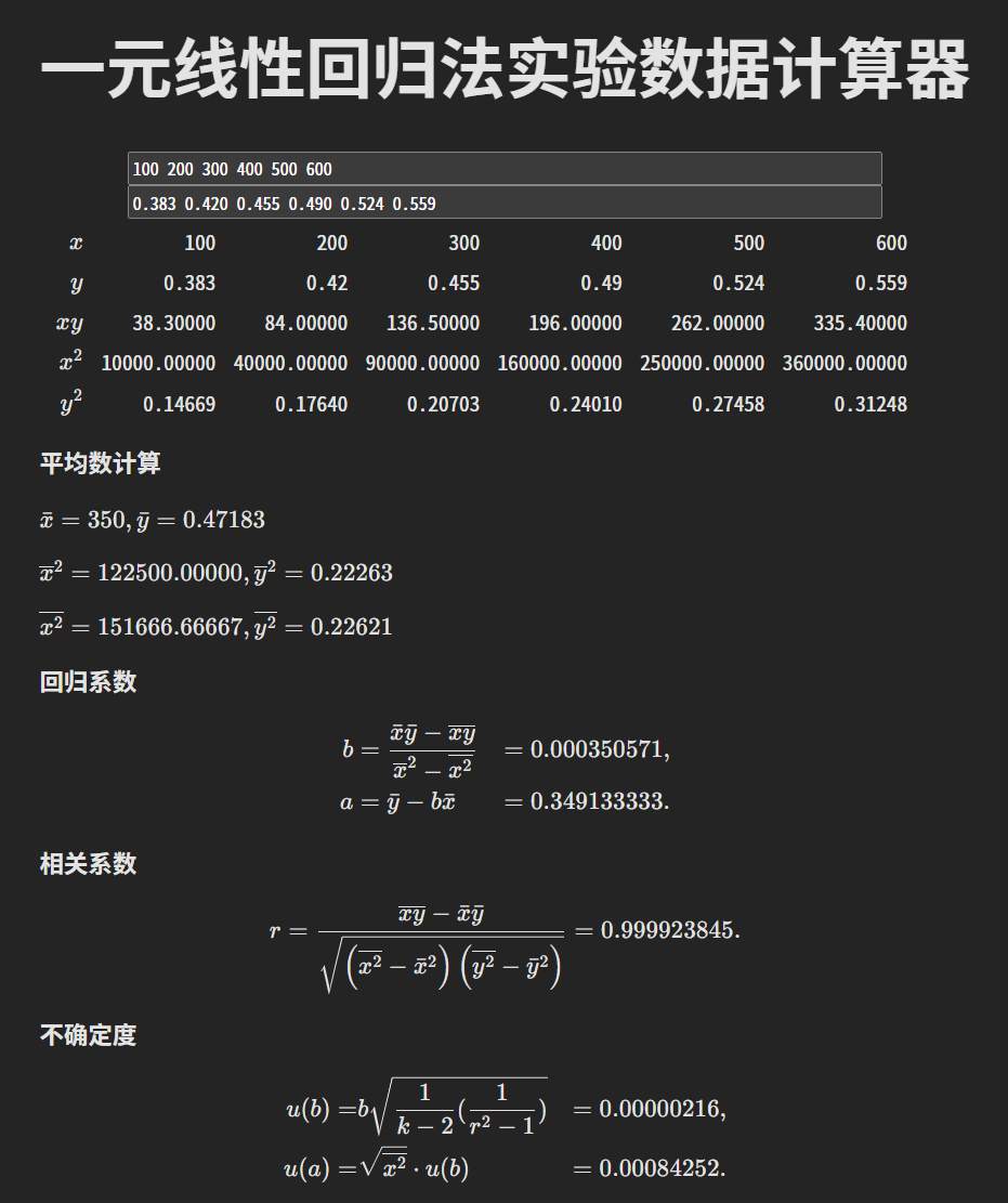 GitHub - OverflowCat/simple-linear-regression-calc: 一元线性回归法实验数据计算器