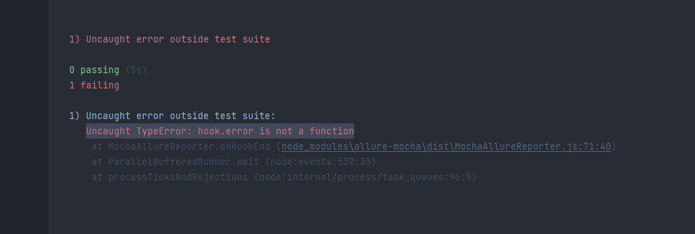 Uncaught Typeerror Hook Error Is Not A Function Mochaallurereporter When Run In Parallel Mode