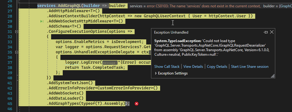 Could Not Load Type Graphqlservertransportsaspnetcoreigraphqlrequestdeserializer · Issue 