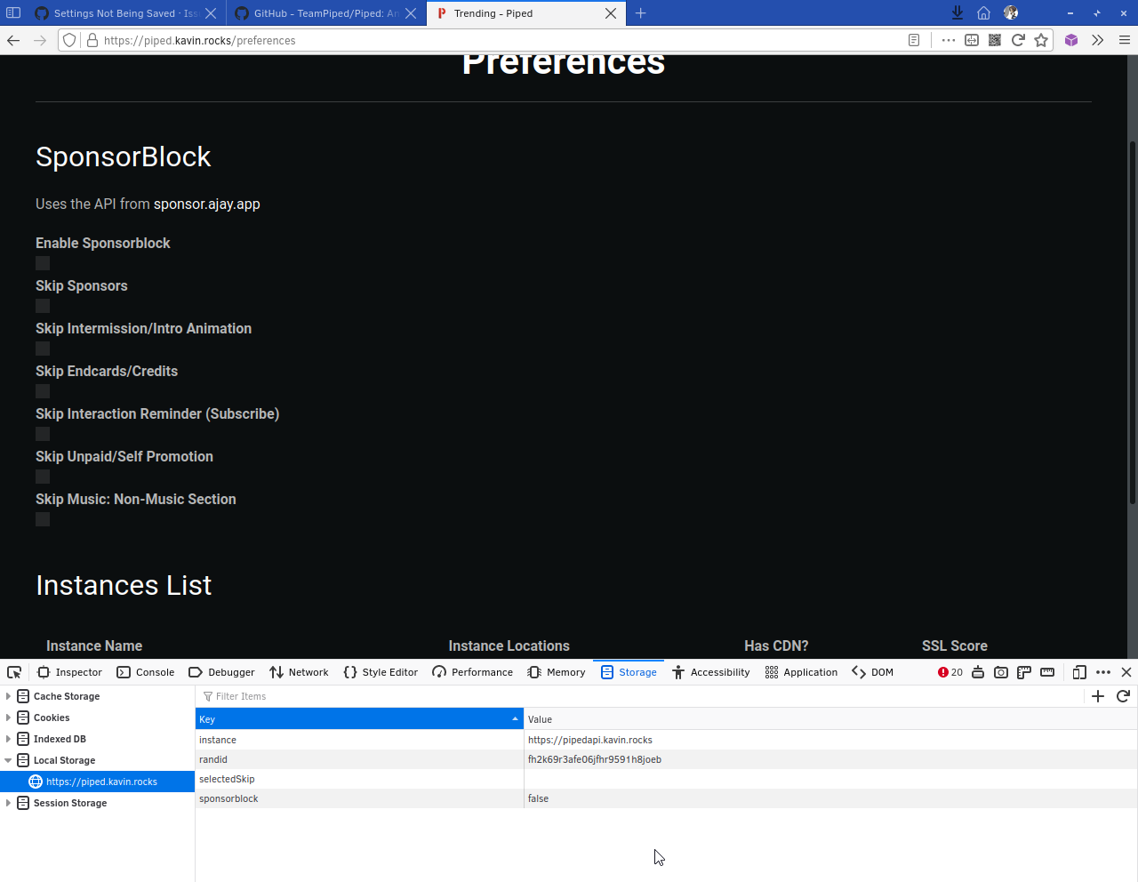 Settings Not Being Saved · Issue #131 · TeamPiped/Piped · GitHub