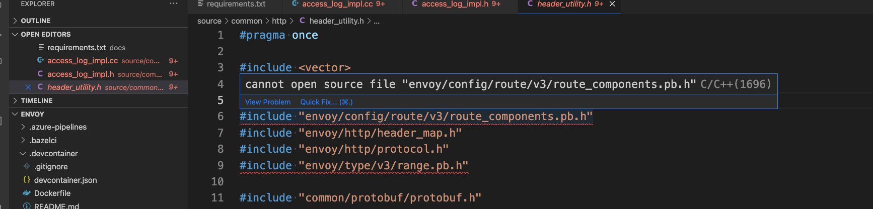 cannot open source file "envoy/config/route/v3/route_components.pb.h"C/C++(1696) · Issue #20785 ...