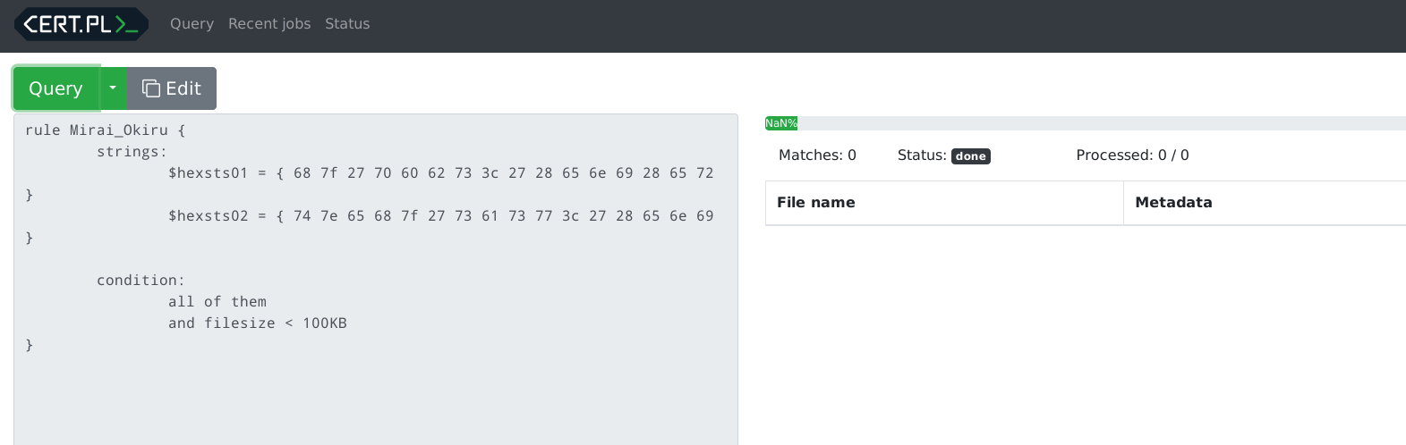 Show visible indication that no matches were found · Issue #32 · CERT-Polska/mquery · GitHub