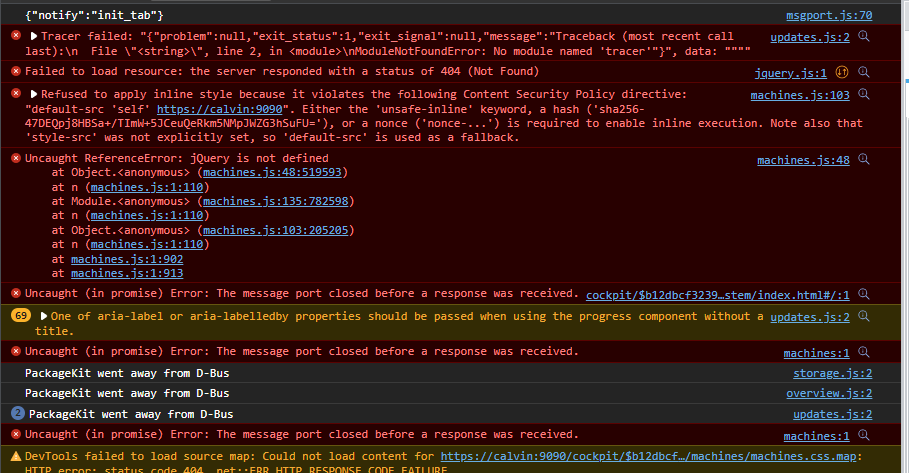 New Install Virtual Machines Page Blank And Javascript Errors · Issue 610 · Cockpit Project