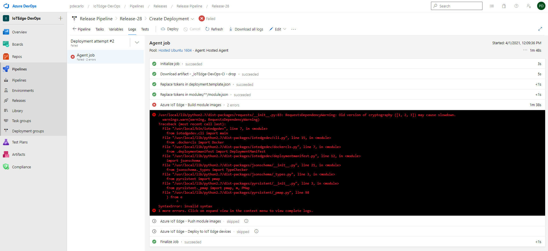 Build Modules Task Fails To Install Iotedgedev Package On Execution · Issue 14679 · Microsoft