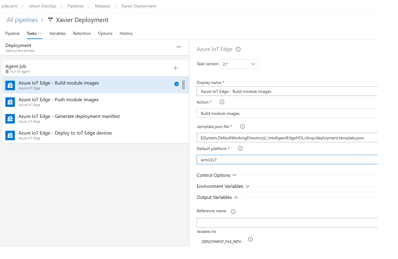 AzureIoTEdgeV2 "Build Module images" task produces expanded deployment in 'undefined' path ...