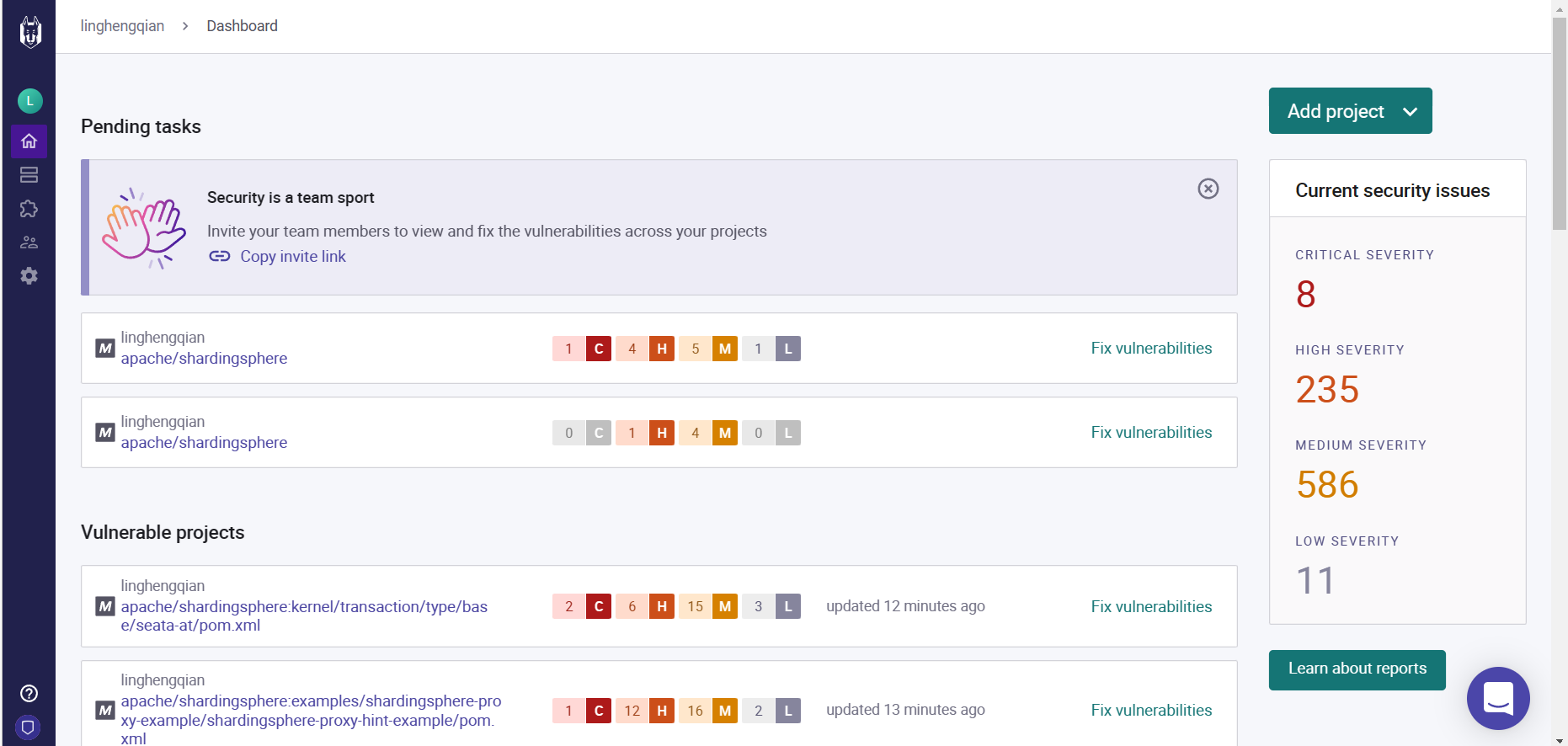 Snyk vulnerability scanning · Issue #23558 · apache/shardingsphere · GitHub