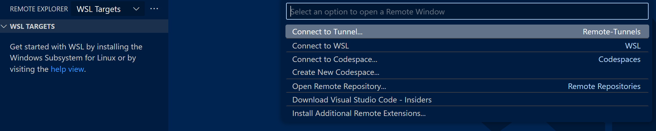 remote explorer and indicator menu have WSL entries on insiders.vscode.dev · Issue #183847 ...