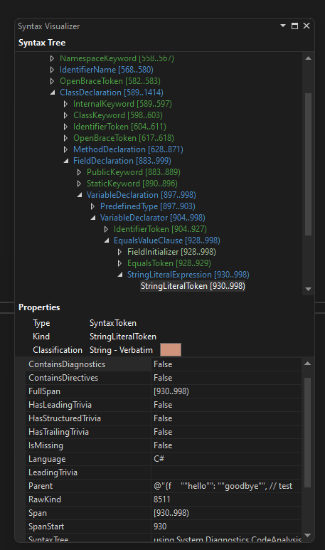 Show embedded language classification in syntax visualizer · Issue #63664 · dotnet/roslyn · GitHub