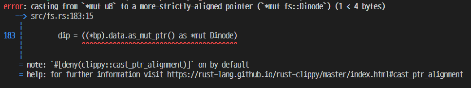 Clippy : *mut u8을 더 align이 잘된 포인터로 casting해야함 · Issue #82 · kaist-cp/rv6 · GitHub