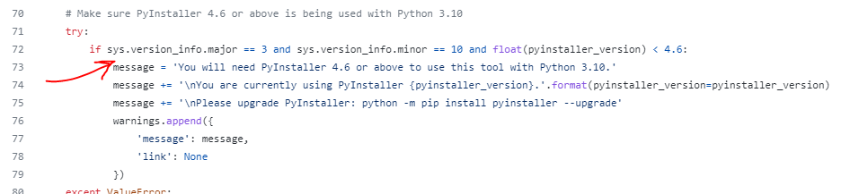 Warning message comes up even though I am using Pyinstaller 4.10 ...